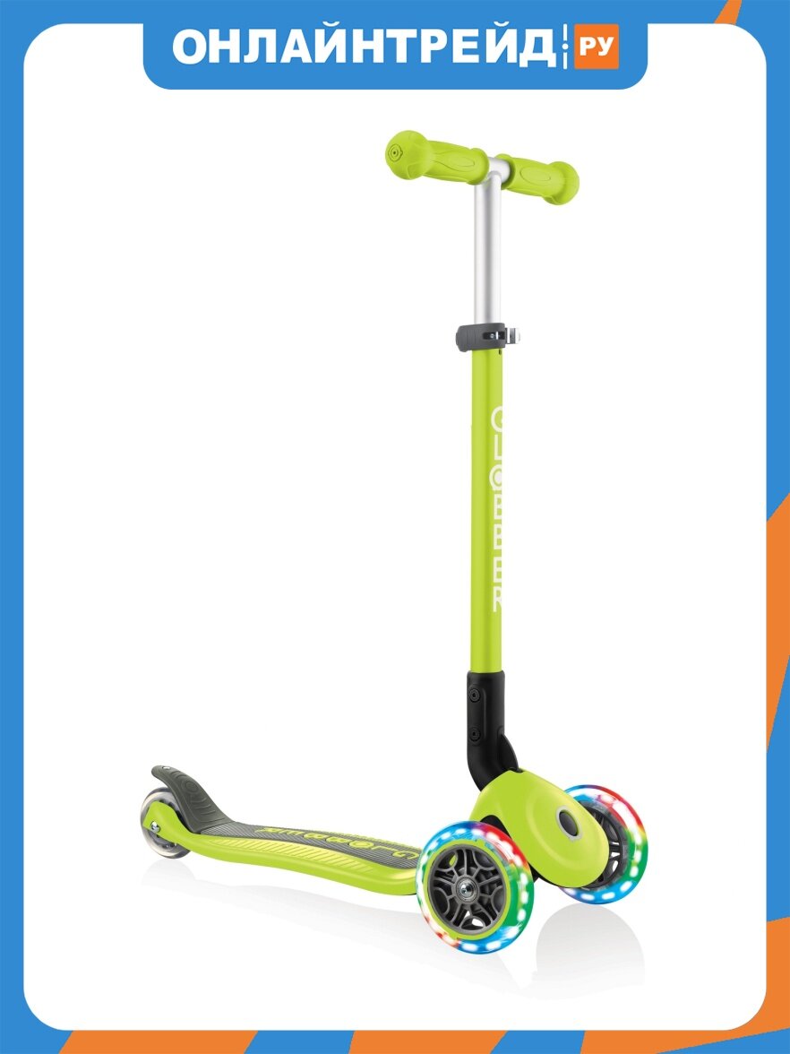 Самокат Globber Primo Foldable Lights, зелёный