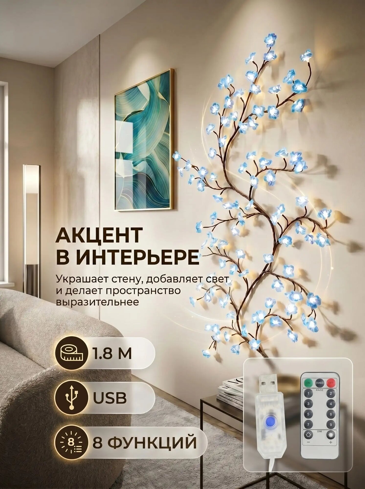 Электрогирлянда интерьерная Домики нет в комплекте 96 ламп, 1.8 м, питание от порта usb, 1 шт