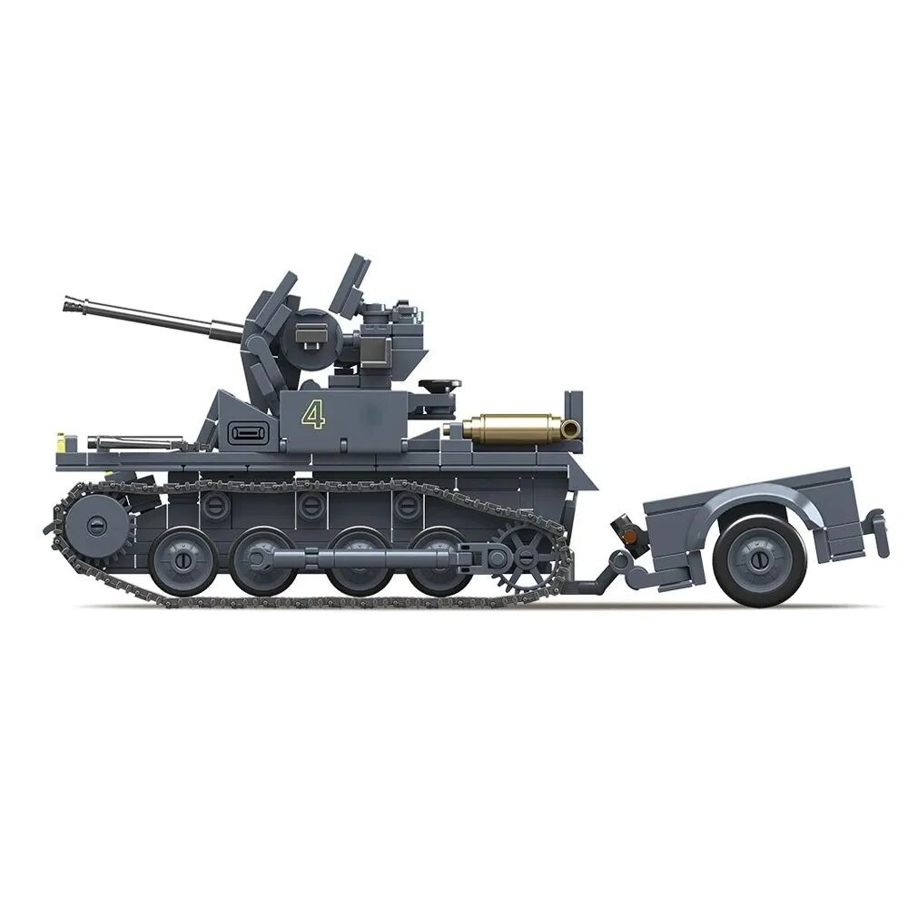Конструктор танк Flakpanzer I зенитный танк ВОВ 675 деталей с минифигурками и прицепом, военная техника, набор для сборки
