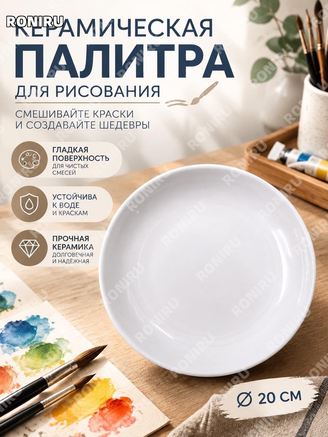 Керамическая палитра для рисования круглая 8 дюймов, тарелка для смешивания красок и каллиграфии для творчества
