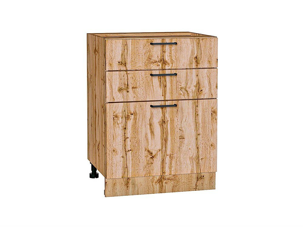 VVT Шкаф нижний с 3-мя ящиками Флэт Дуб Вотан, Wotan Oak 2S, 600 В*Ш*Г 816*600*478, фасад ЛДСП Wotan Oak 2S, корпус Дуб Вотан Wotan Oak 2S