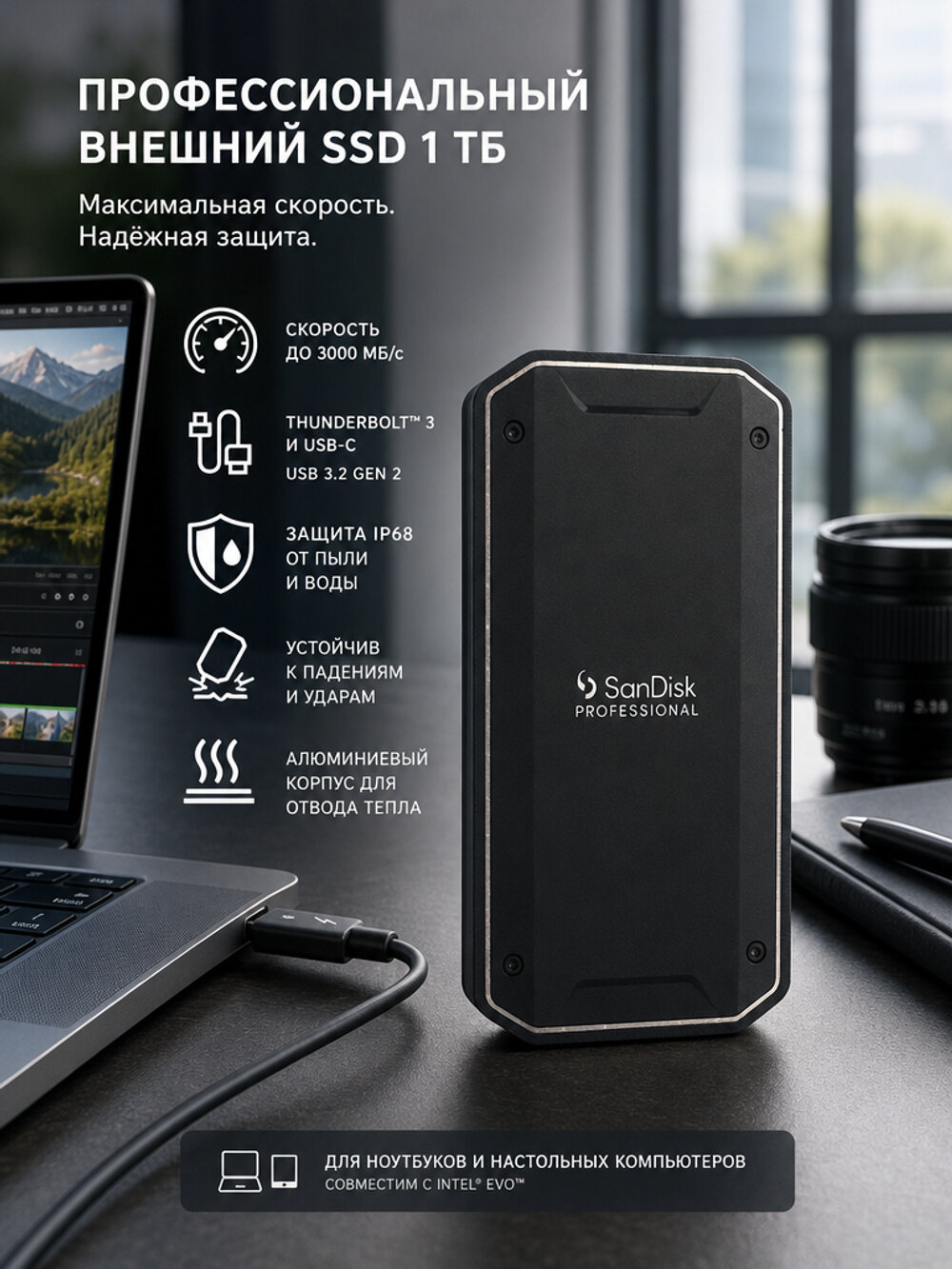 Внешний SSD PRO-G40, 1 ТБ: USB-C, Thunderbolt 3, высокая защита и металлический корпус
