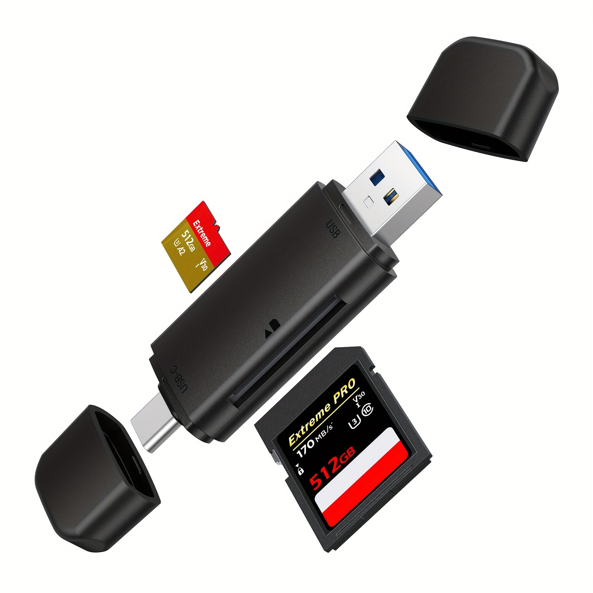 Ридер для карт памяти USB 3.0 2-в-1, адаптер для SD/SDHC/SDXC/MicroSD/UHS-I/MMC, черный