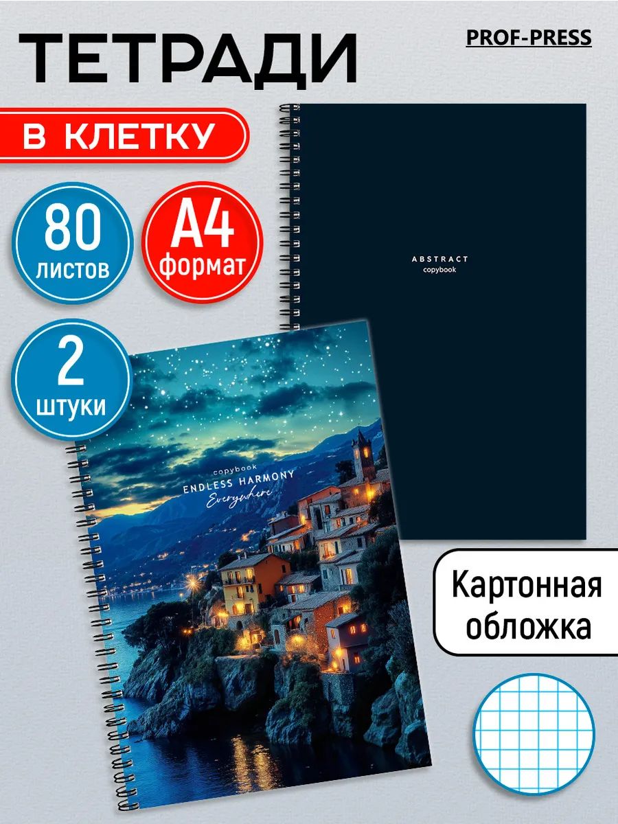 Тетрадь а4 в клетку Prof-Press, набор 2 штуки