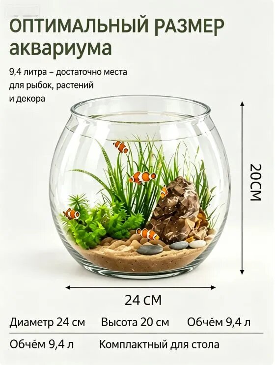 Круглый пластиковый аквариум объемом 9,4 л для рыбок, креветок и флорариума