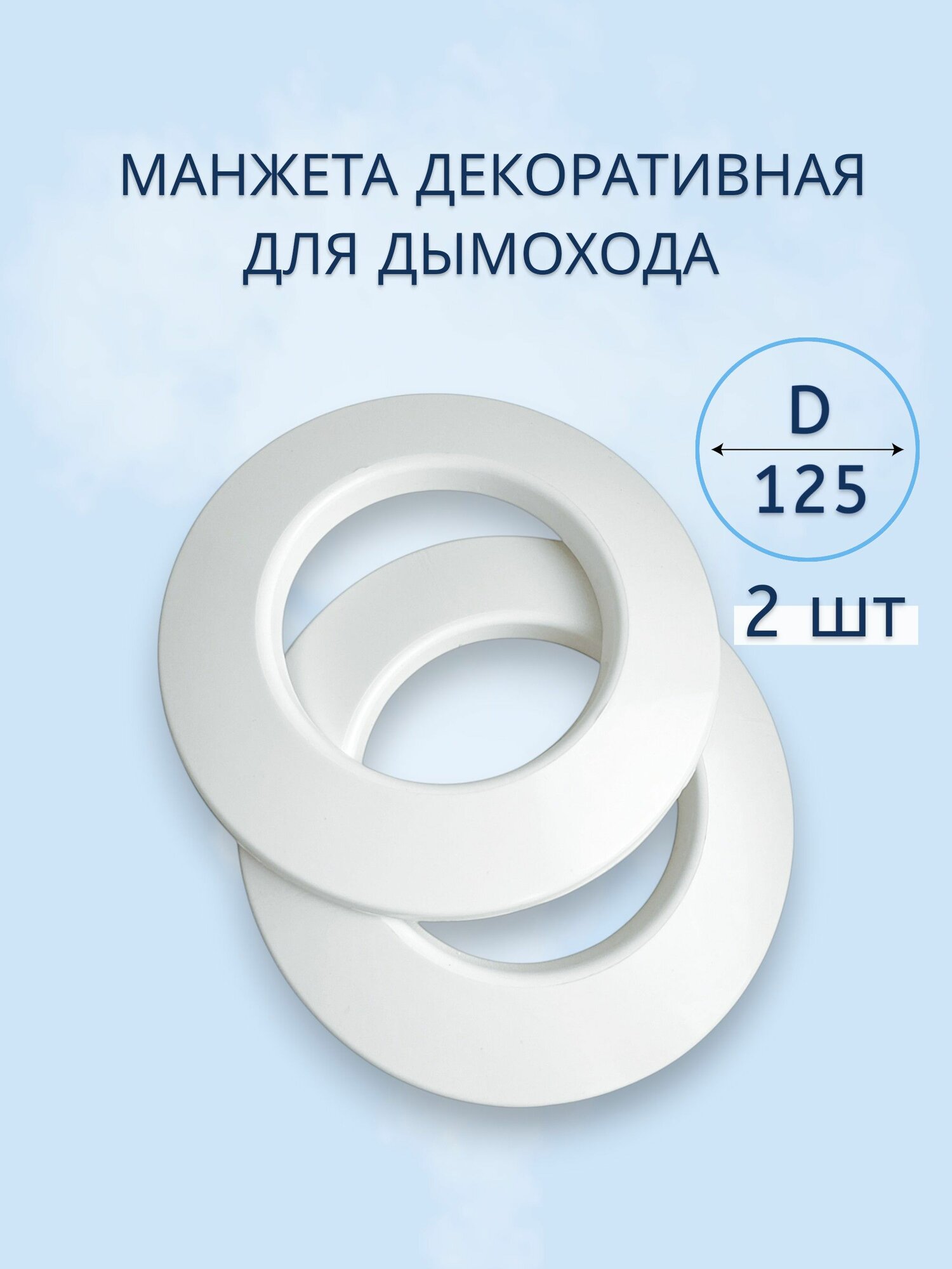Манжеты декоративные, фланец настенный, накладка на трубу декоративная d 125 для дымохода - 2 шт.