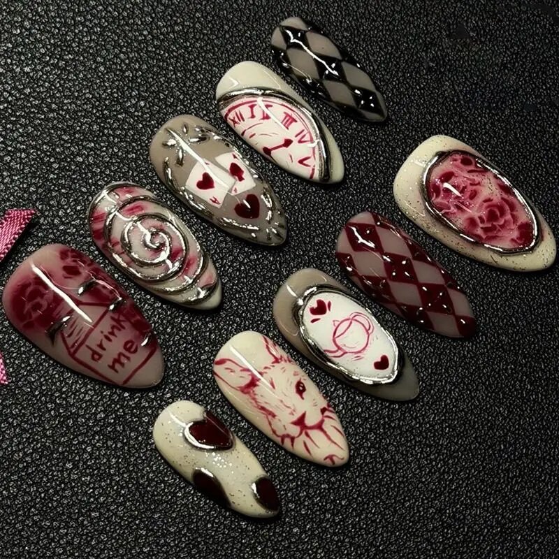 Готические накладные ногти French Rose & Checkerboard 24шт