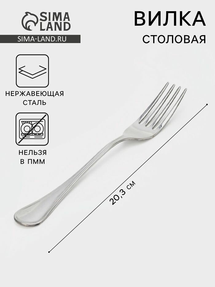 Вилка столовая Соната , длина 20.3 см, толщина 2 мм, нержавеющая сталь, серебристая