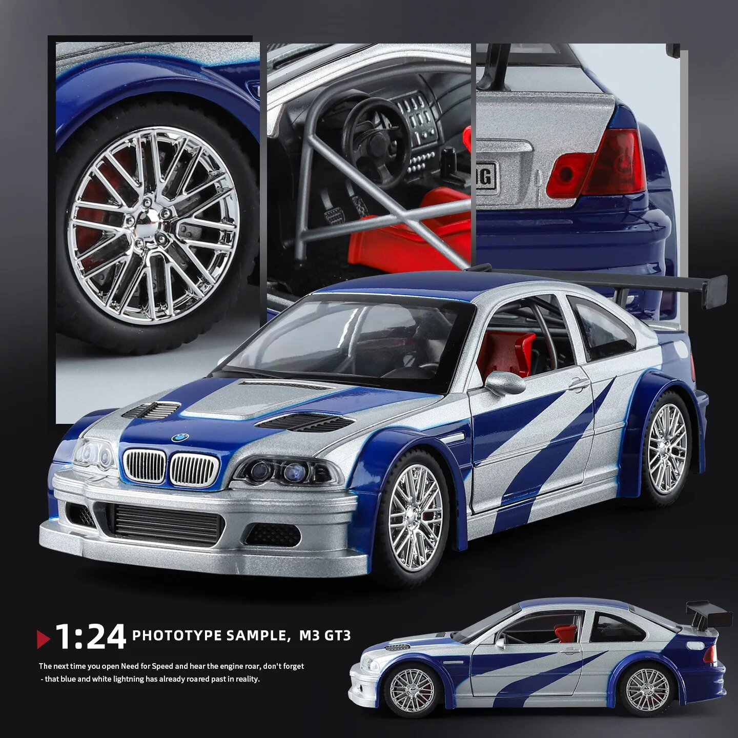 Металлическая Масштабная Модель Автомобиля BMW M3 GTR E46 (1:24) Для Гоночных Симуляторов, Декоративный Элемент Для Дома И Офиса — фото 1