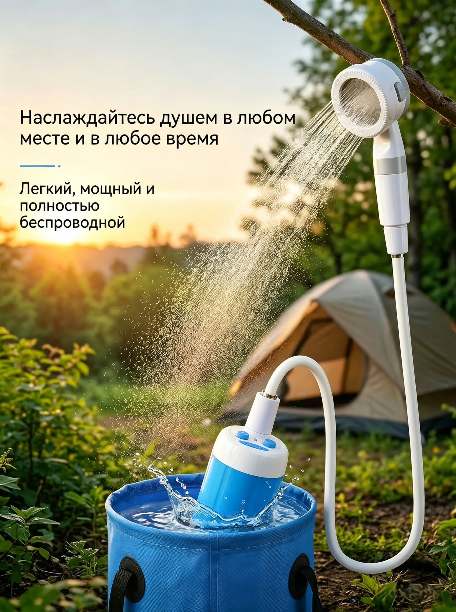 Переносной беспроводной душ для кемпинга, дачи и похода с аккумулятором 4000 мАч