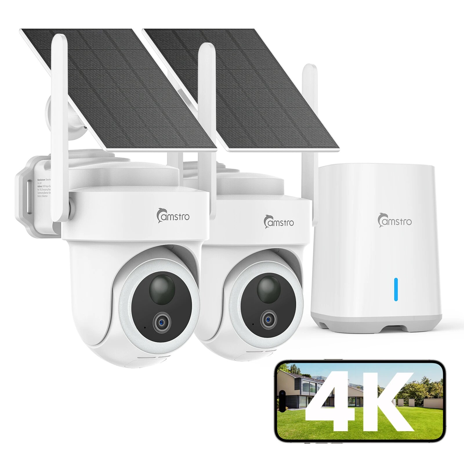 Камера безопасности Camstro 4k со солнечным питанием, 4-канальный НВР, ночное видение полного цвета, камера Wi-Fi 2.4G 5G, PIR, двухсторонний звук, камера Wi-Fi PTZ для улицы