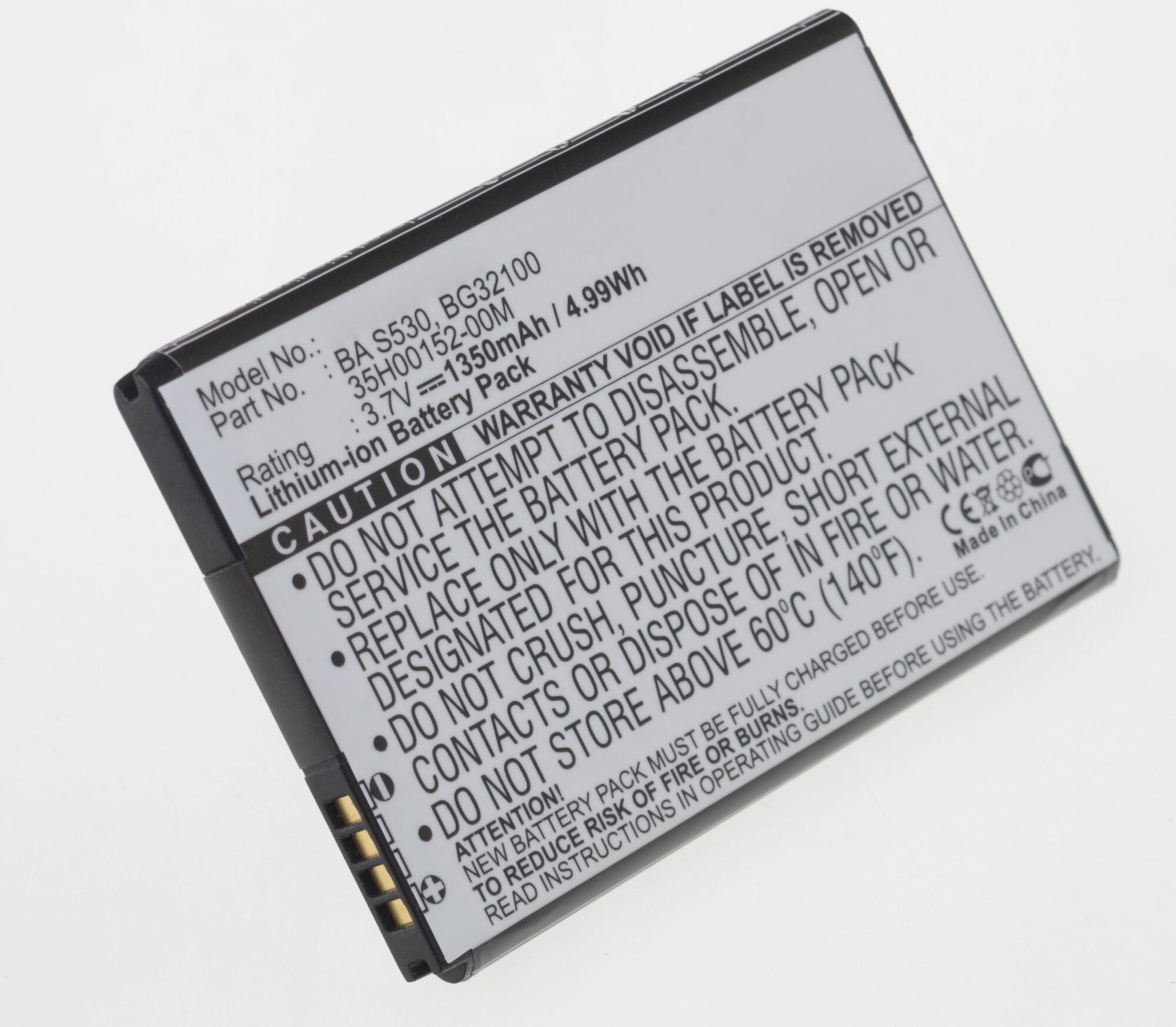 Аккумуляторная батарея iBatt 1350mAh для HTC BA S530, 35H00159-00M, 35H00152-00M, C510e, G12, G15, Bliss, C510,