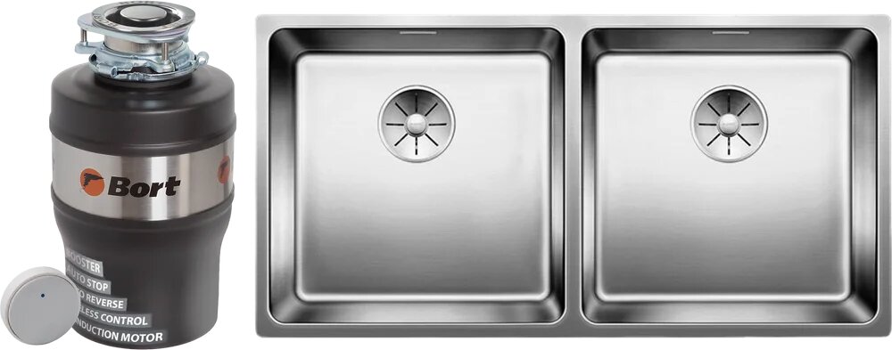 Комплект Мойка Blanco Andano 400/400-IF 86x44, сталь, нержавеющая сталь / Измельчитель Bort Alligator Mega электрический, нержавеющая сталь
