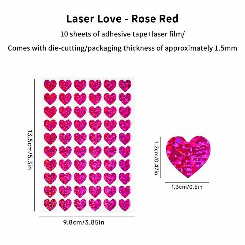 Лазерные наклейки сердечки бумага 10 листов Rose red