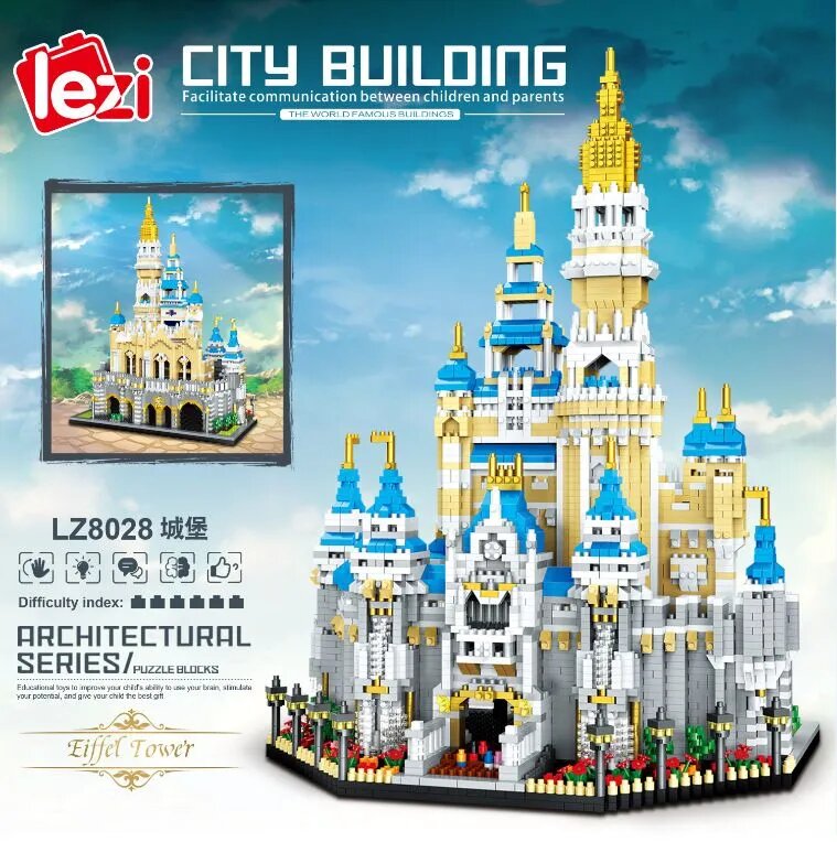 Lezi City Building Architectural Series Puzzle Blocks Eiffel Tower LZ8028 Model Kit, кубики развивающие