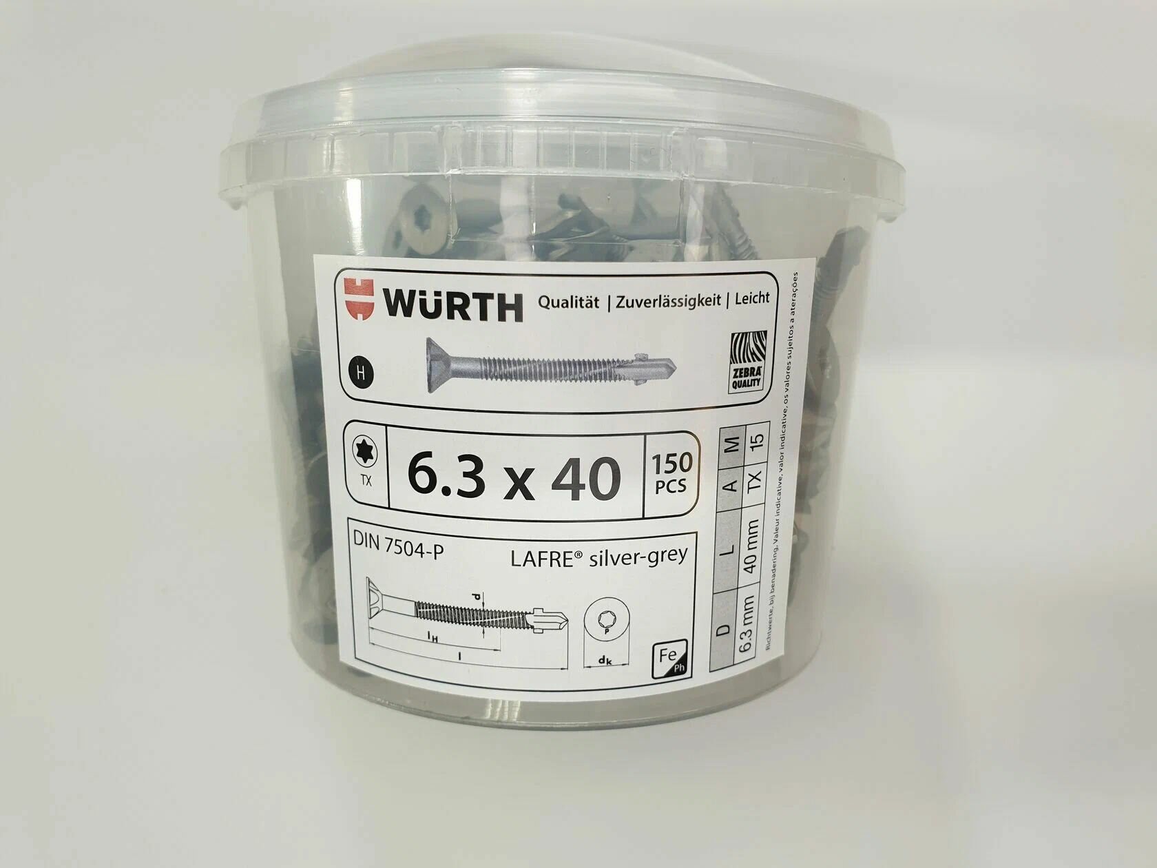 Саморез по металлу DIN 7504-P 6.3x40 (Lafre silver grey M15) (150 pcs) WURTH, Германия