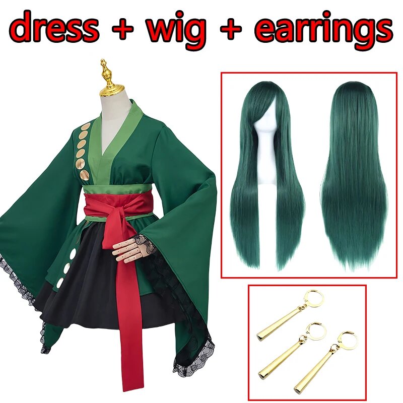 Женский аниме костюм Ророноа Зоро S, dress wig earrings