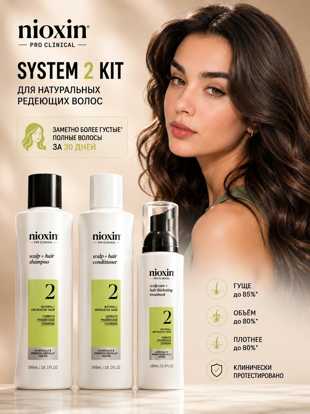 Nioxin - System 2 Kit, Набор для натуральных редеющих волос, Шампунь 150 мл + Кондиционер 150 мл + Маска 40 мл