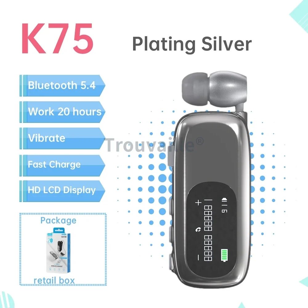 Беспроводные наушники K75 Lotus Bluetooth Серебряный, Plateb Silver Box