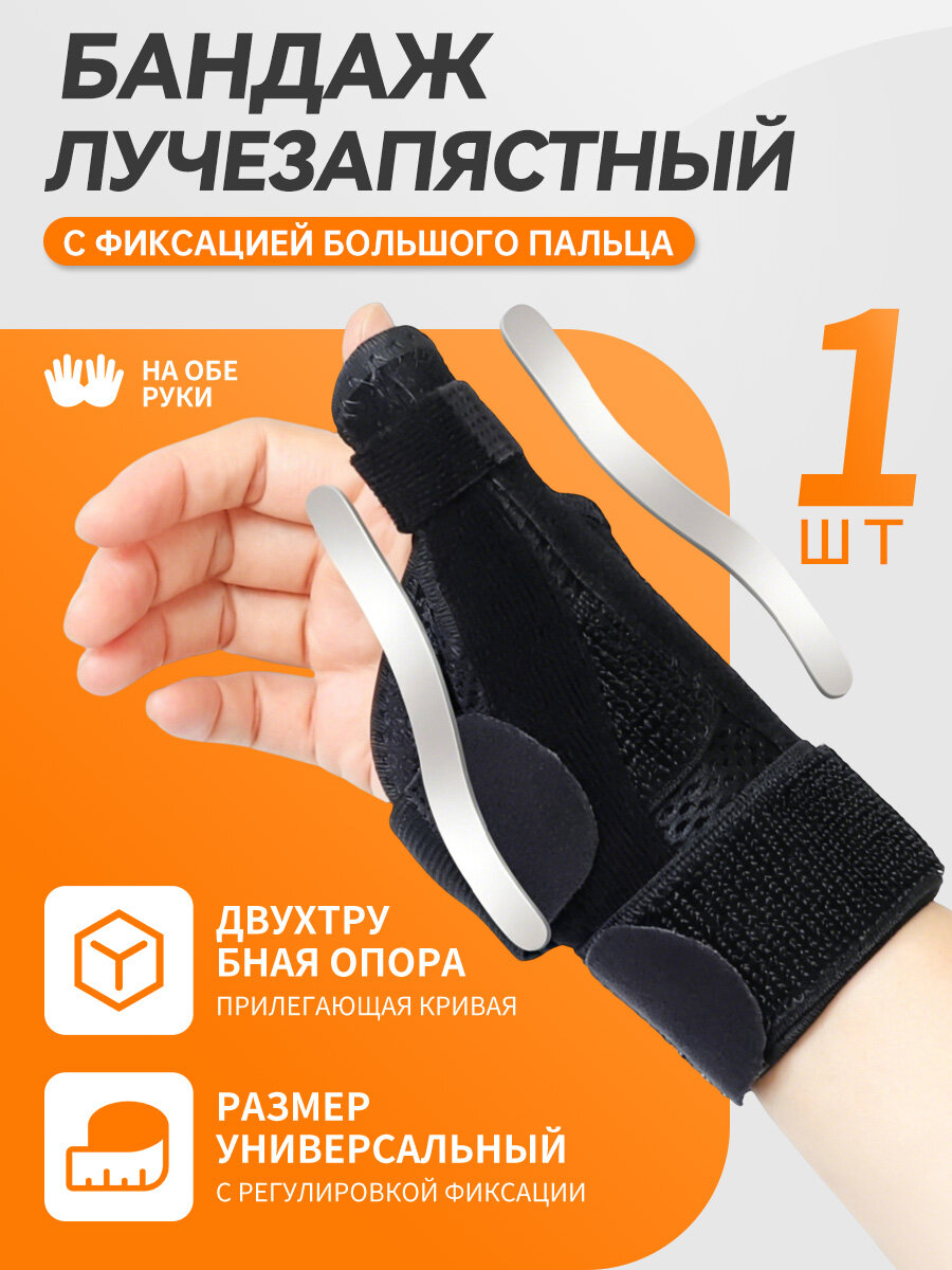 Ортез на большой палец руки с пластиной, фиксатор лучезапястный универсальный для левой и правой кисти