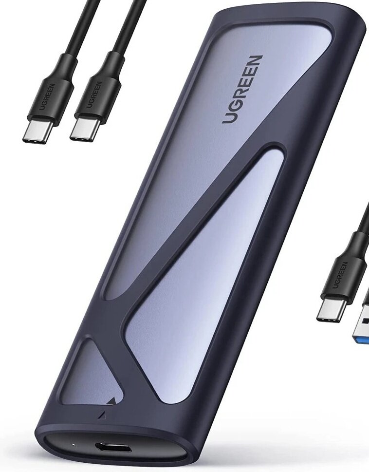 Бокс внешний для жесткого диска UGREEN M.2 NVMe/M.2 SATA SSD Enclosure (10Gbps) с кабелем USB-C - USB-C и USB-C - USB-A