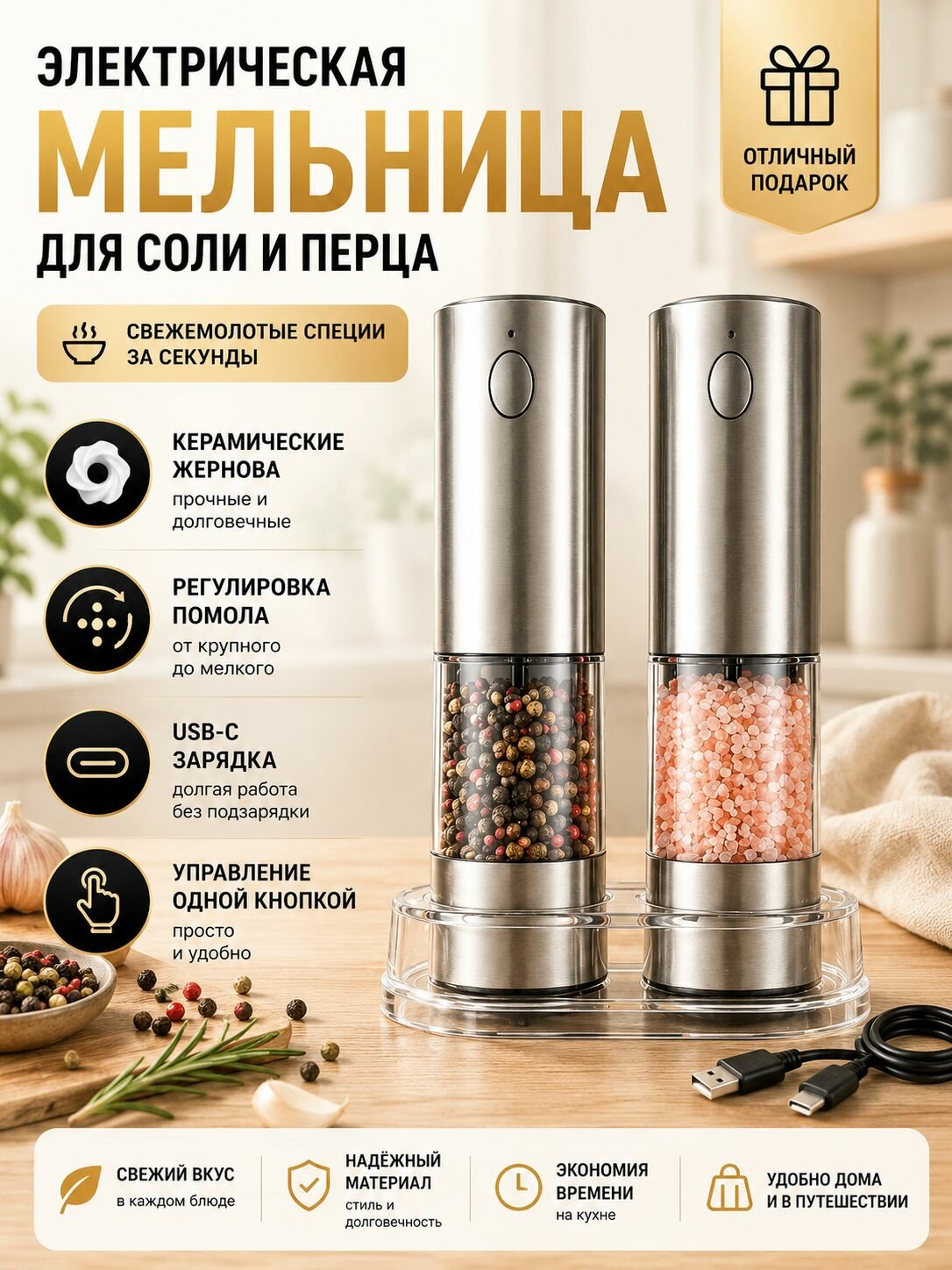 KLT Мельница для специй, высота 18 см, 2 шт