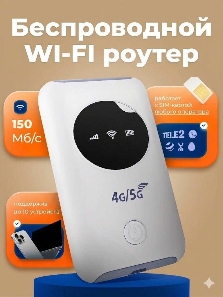 Роутер Wi-Fi с сим картой портативный беспроводной 4G карманный, переносной интернет PR1-8