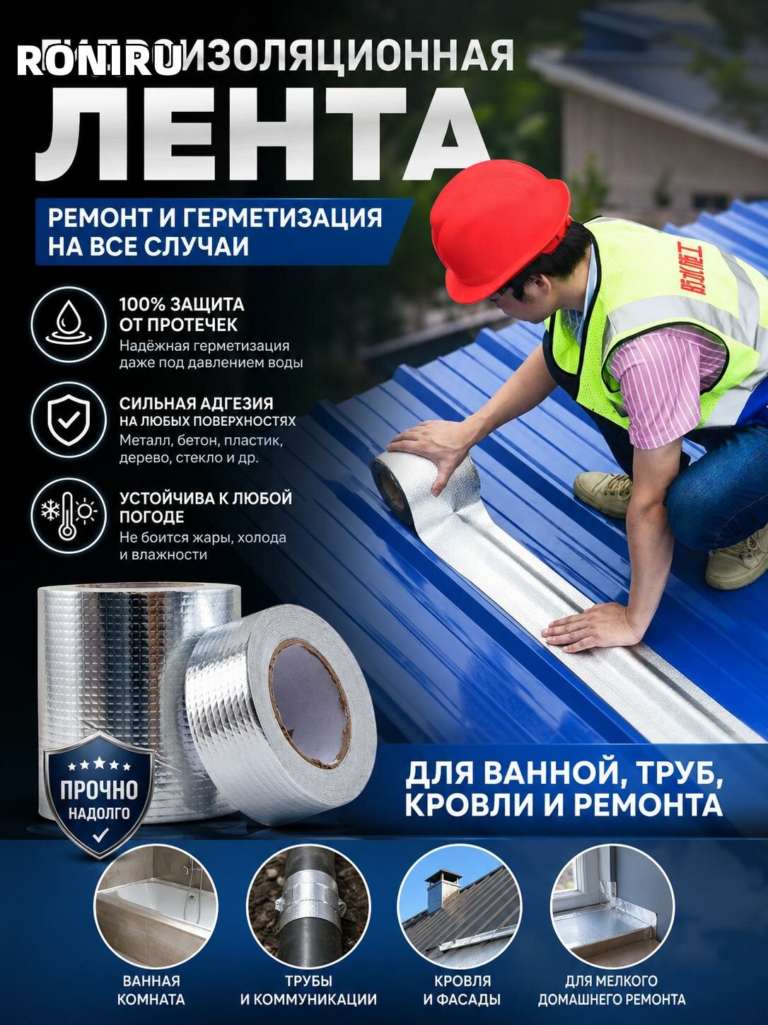 Гидроизоляционная лента для ремонта и герметизации: лента для ванной, труб, кровли и мелкого домашнего ремонта