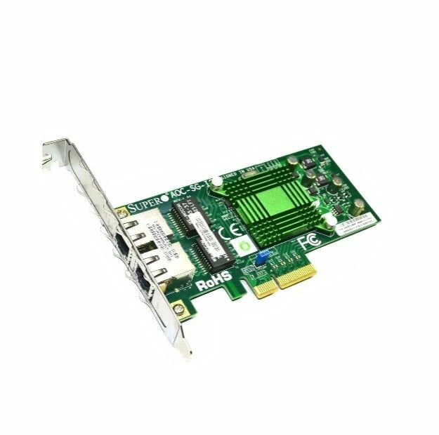 SuperMicro AOC-SG-I2 Box Retail (формат AOC-SGP-I2 ) двухпортовая гигабитная сетевая карта для компьютеров и серверов PCI-E x4, содержит 2 разъёма RJ45 1 Gbit