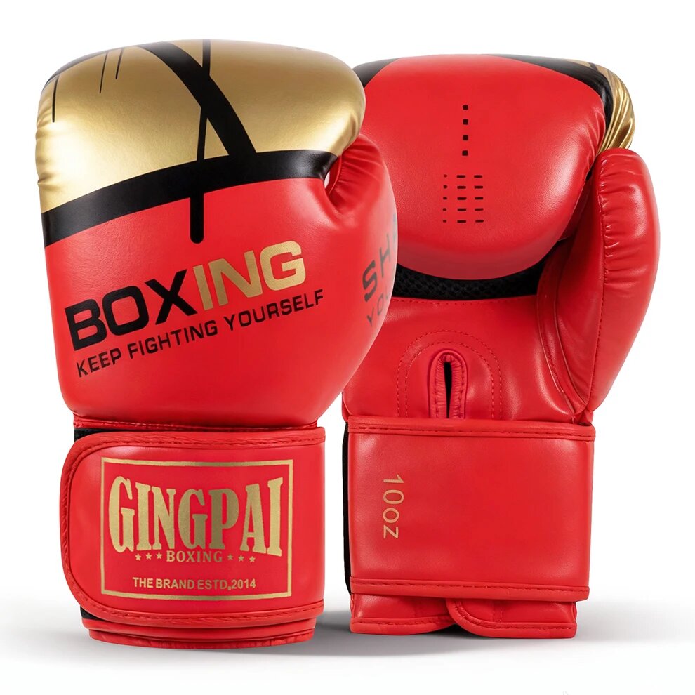 Боксерские перчатки GINGPAI 10oz DJ Red Gold