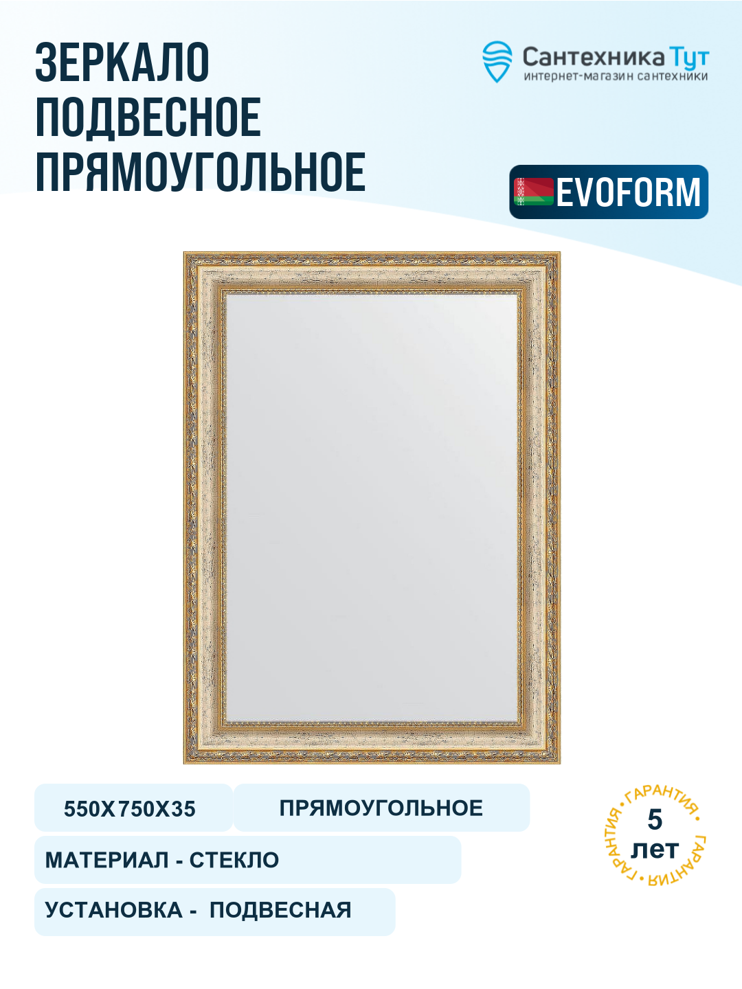Зеркало Evoform Definite 75х55 BY 3045 в багетной раме - Версаль кракелюр 64 мм
