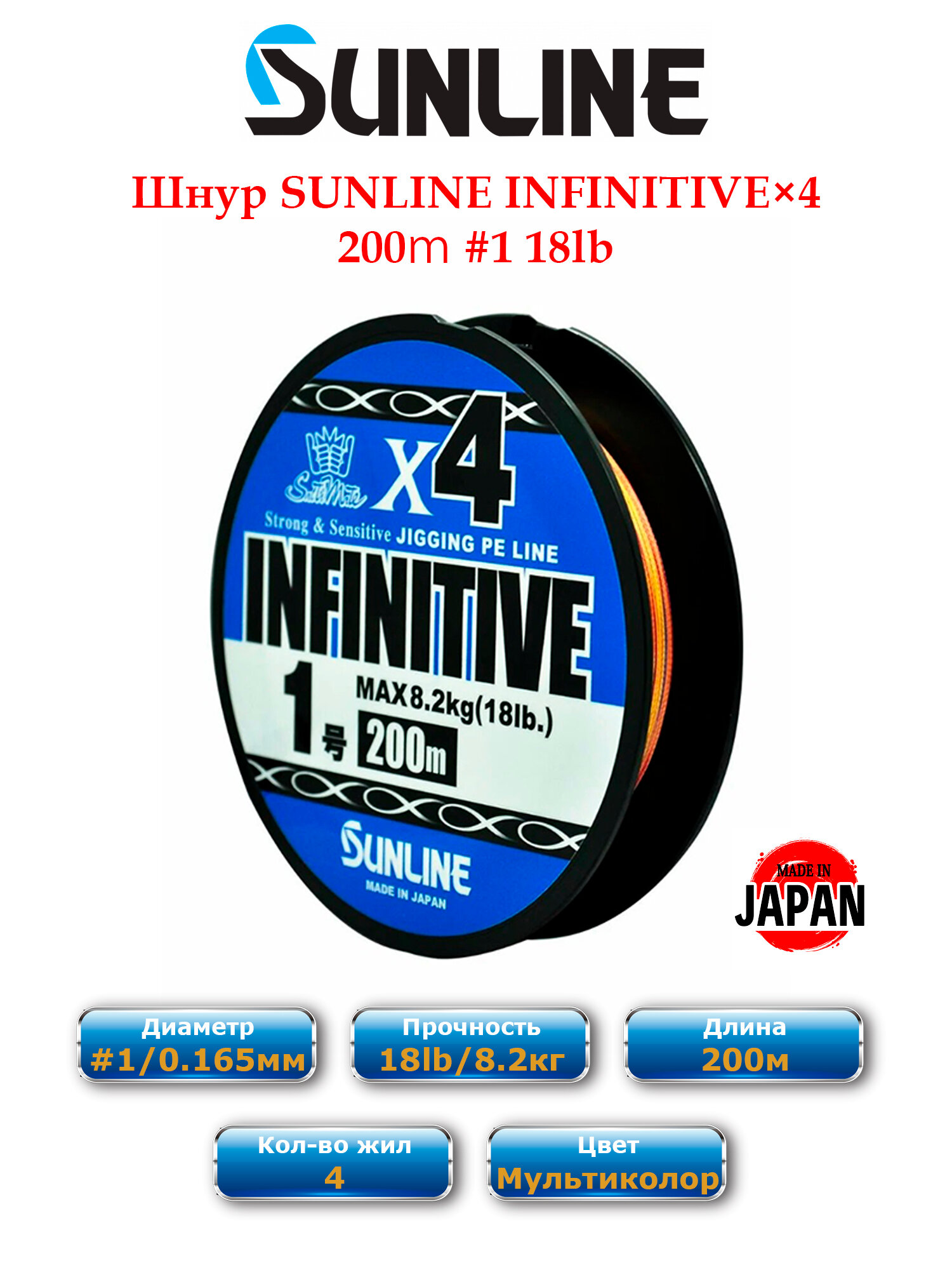 Шнур SUNLINE INFINITIVE х4 200 (5C) #1/18lb