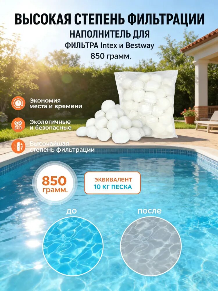 Наполнитель/ шарики для песочных фильтров, 850г, Фильтрация сточных вод плавательных бассейнов