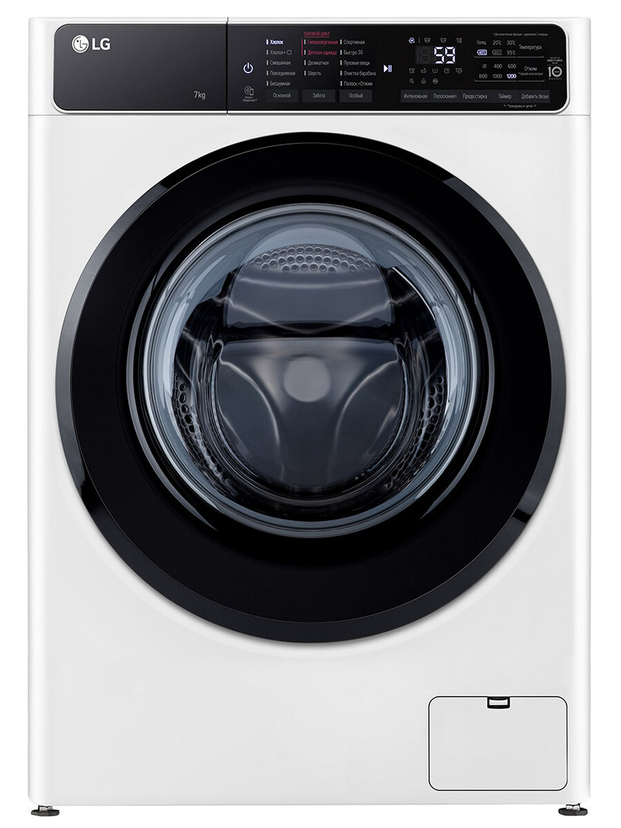 Стиральная машина LG F2T3HS6W узкая, 7 кг, 1200 об/мин, 14 программ, инверторный мотор с прямым приводом, обработка паром, белый