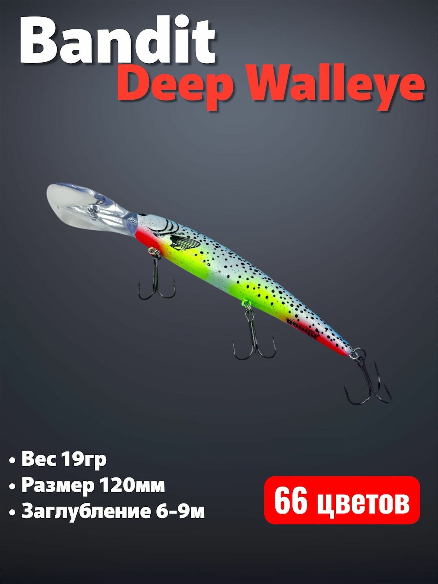 Воблер Bandit Deep Walleye 6-9м 120мм, воблер для троллинга