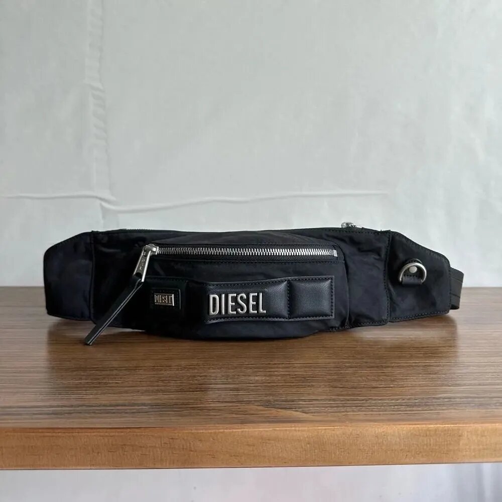 Сумка на пояс Diesel унисекс черная текстильная 29x11.5x3.5 см