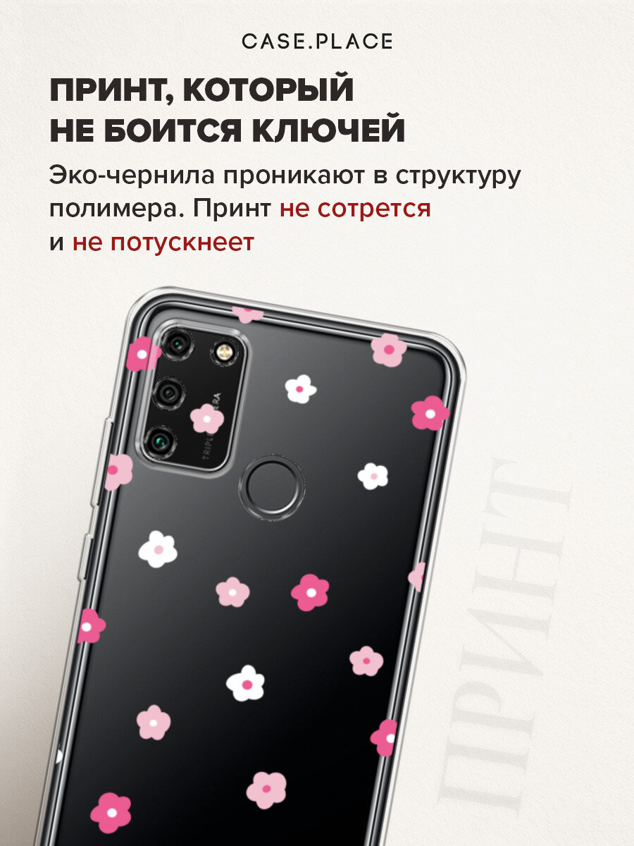 Чехол на Honor 9A / Хонор 9А с принтом "Весенние цветочки рисунок", прозрачный — фото 1