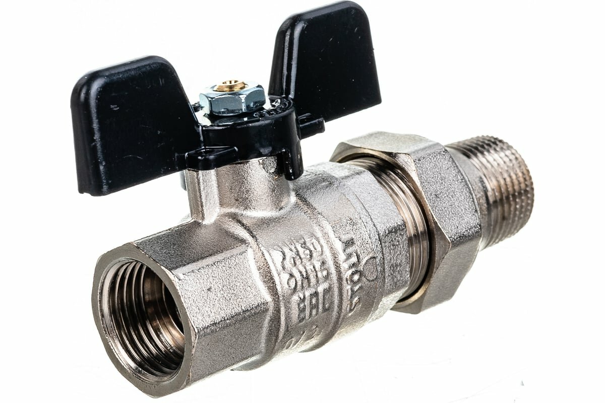 Кран шаровой полнопроходной с американкой Stout ВР/НР бабочка 1/2" KVs 20, SVB-0007-200015