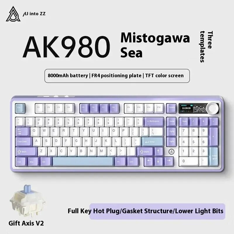 AJAZZ AK980, беспроводная трехрежимная игровая механическая клавиатура с экраном, Русская раскладка