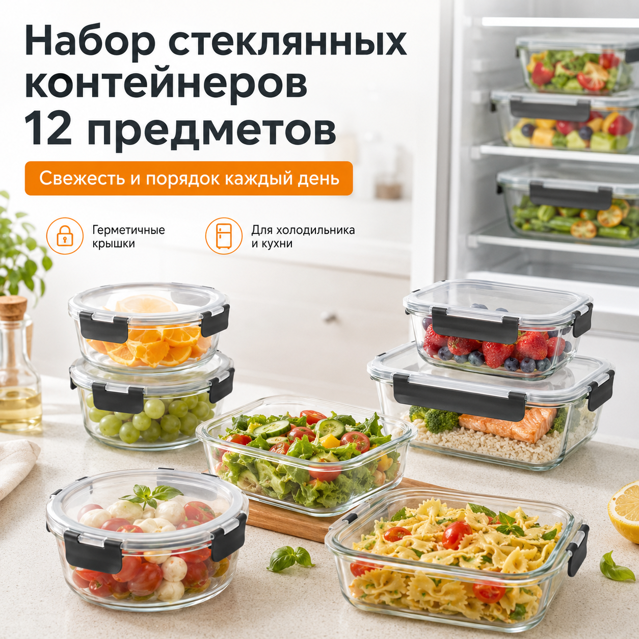Контейнер для еды стеклянный ZoomLife набор контейнеров для еды герметичный с крышкой