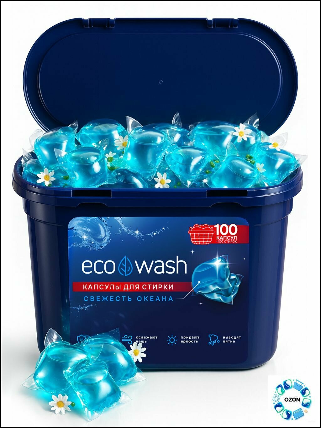 Капсулы для стирки белья ECOWASH, 100 шт, Cвежесть океана