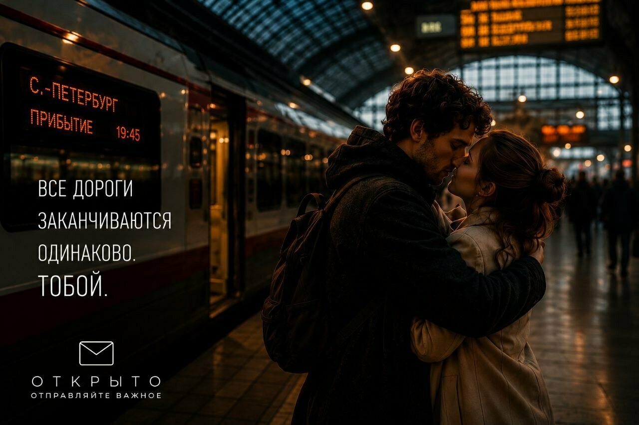 Открытка "Все дороги заканчиваются одинаково. Тобой." "Открыто - отправляйте важное"