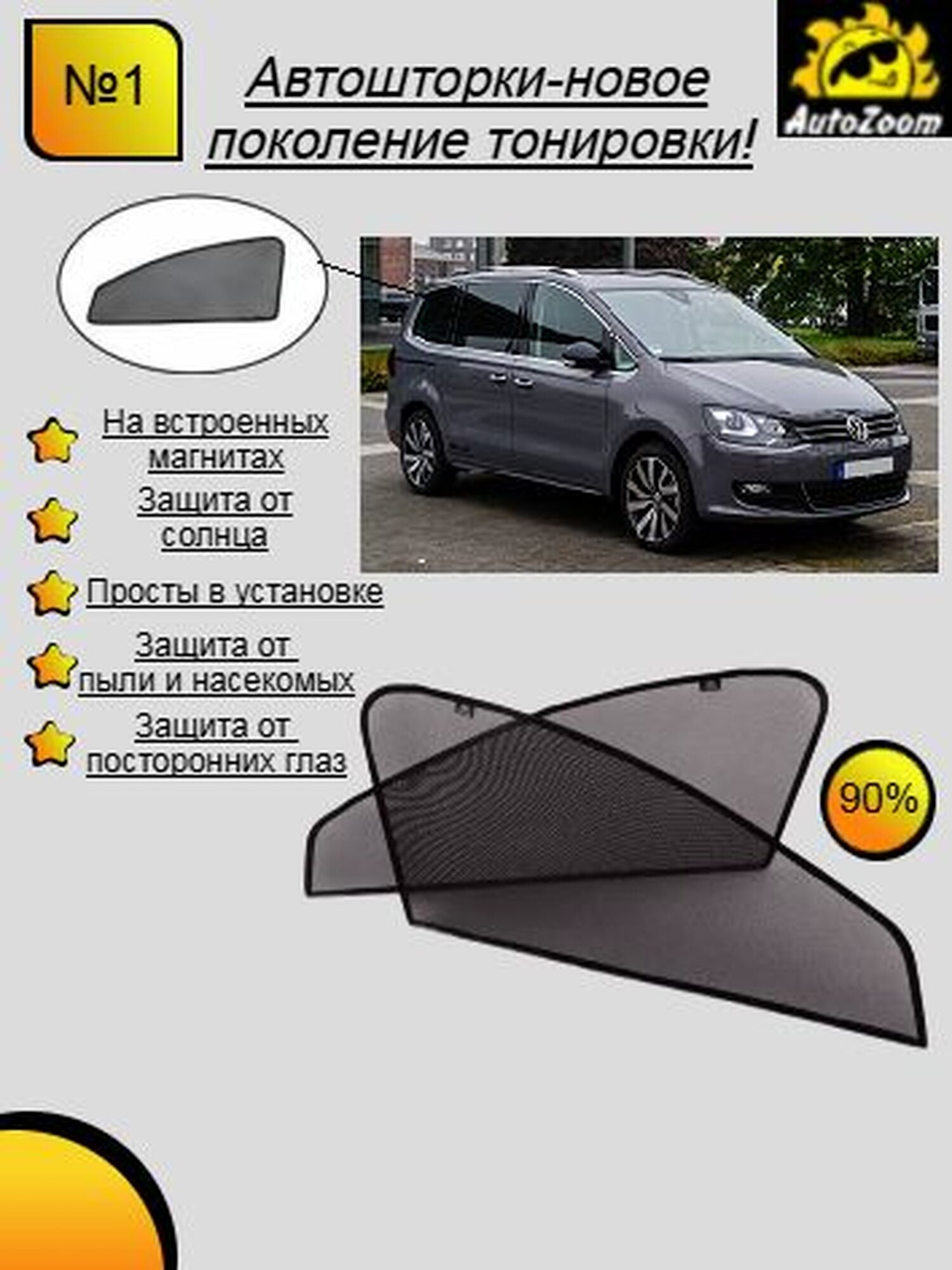 Автошторки магнитные для Volkswagen Sharan II (2010-2022г. в.)на задние двери 2 шт