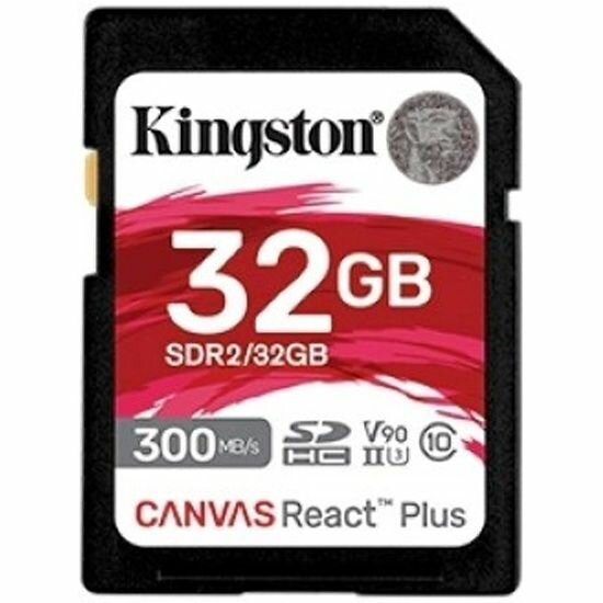 Карта памяти SecureDigital 32GB Kingston SDHC, UHS-I Class U3 V90, чтение300Мб/с, запись 260Мб/с (SDR2/32GB)