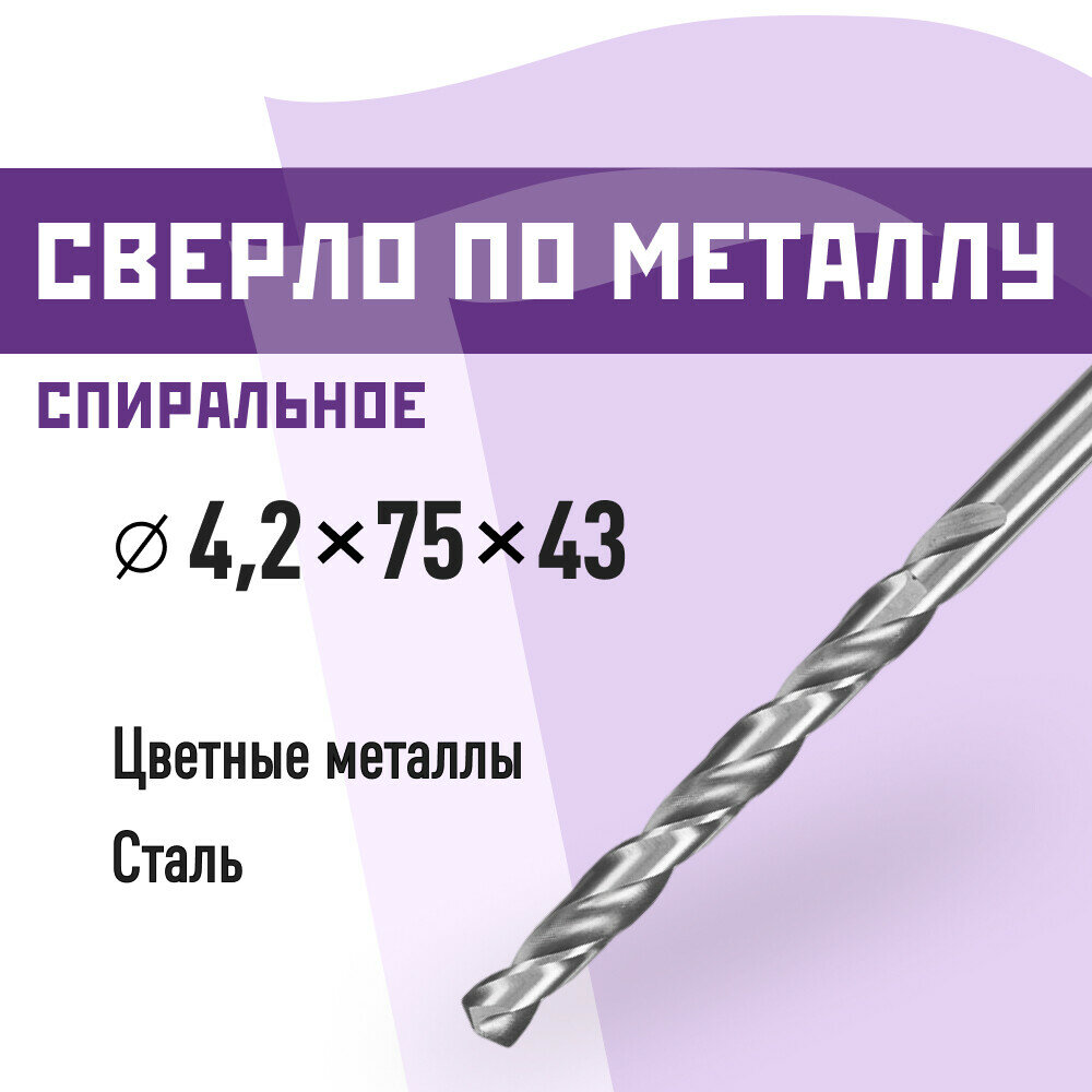 Сверло по металлу спиральное КМ 4,2х75 мм (966050)