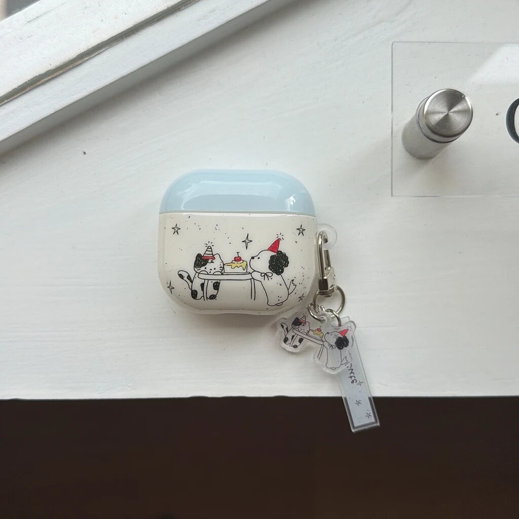 Чехол для AirPods с рисунком кошки и собаки For AirPods 4, With Pendant
