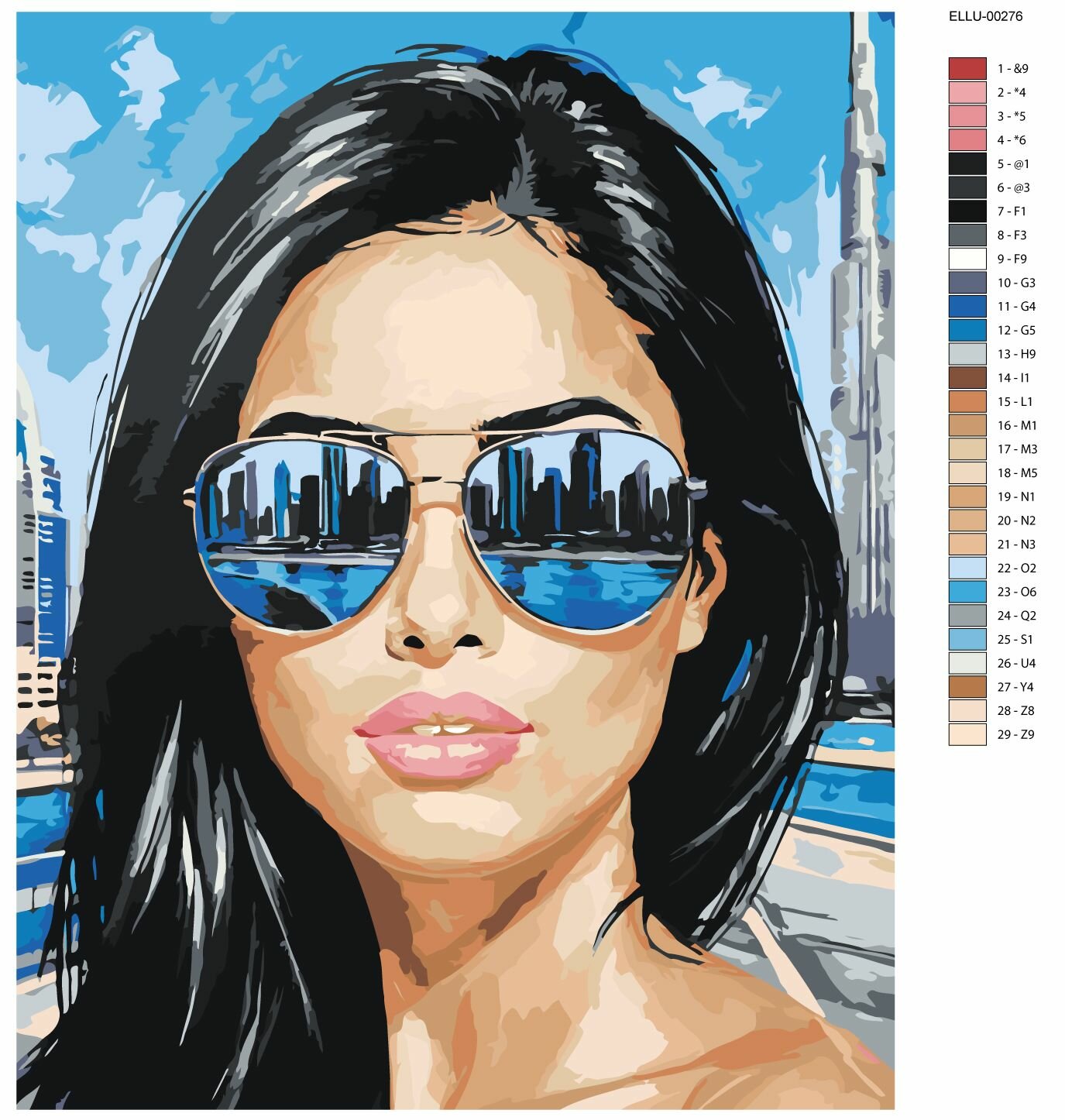 Картина по номерам, 40 x 50, ELLU-00276, брюнетка в очках, море