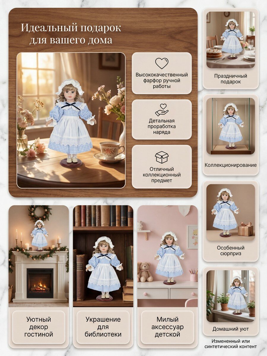 Кукла, L20 W11 H40 см Голубой