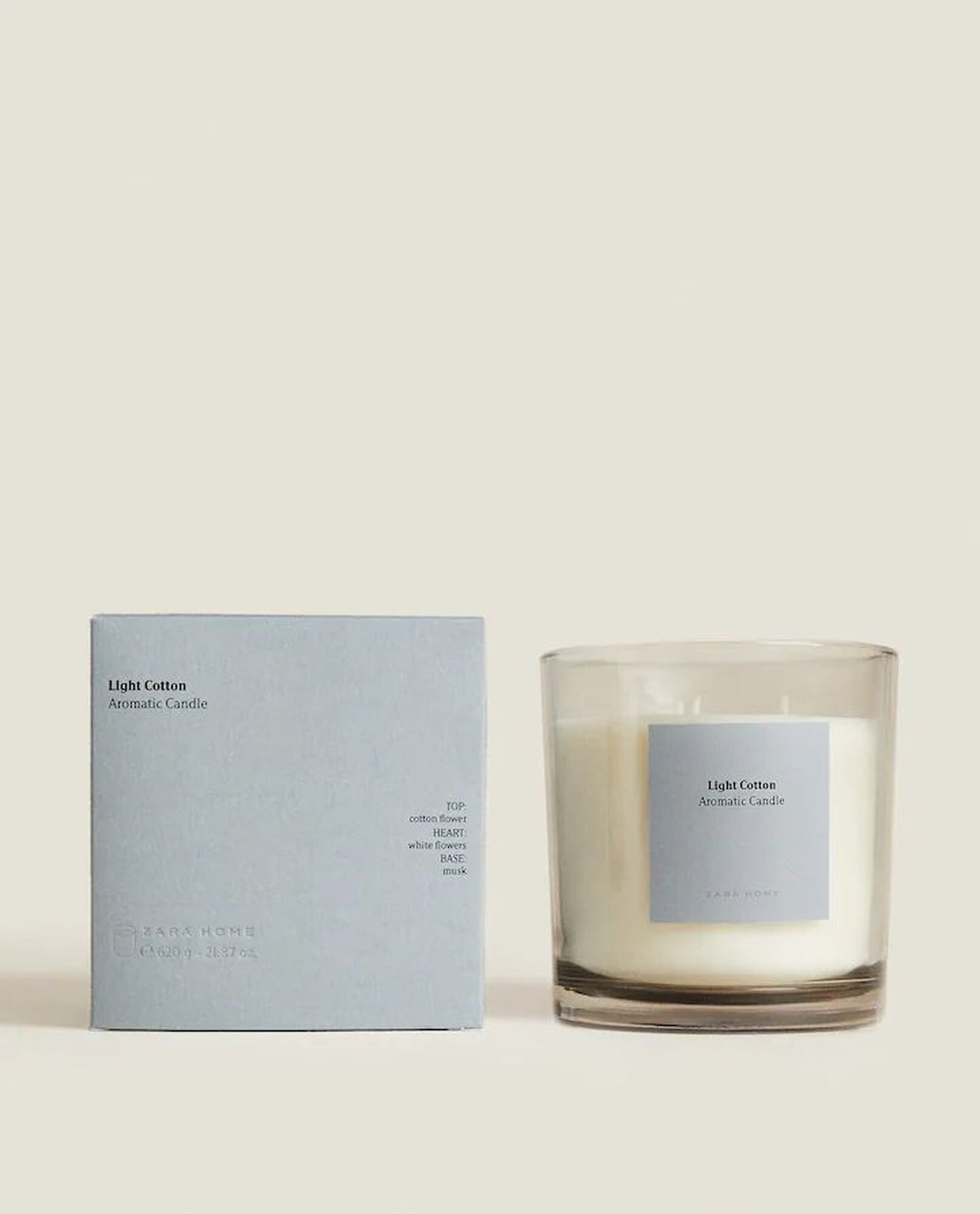 (620 Г) Легкая Ароматическая Свеча LIGHT COTTON 12 x 12 x 12 cm, ZARA HOME, 8440/705-1