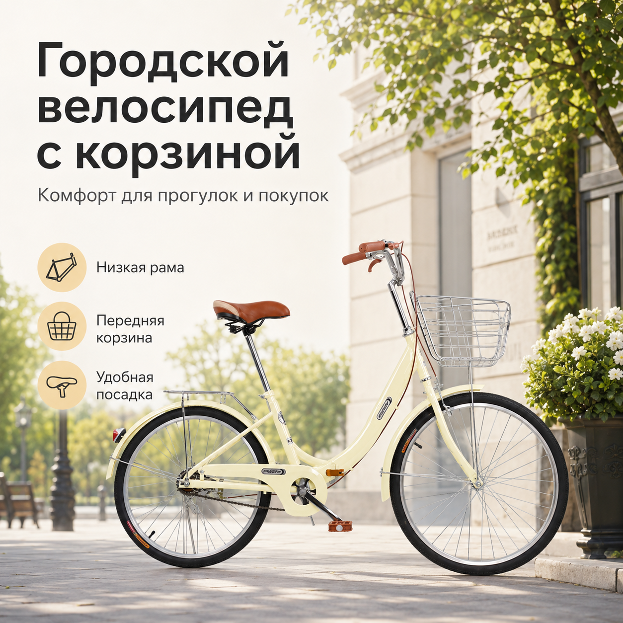Складной велосипед, бесплатная установка, 24-дюймовые шины, проходимый，бежевый